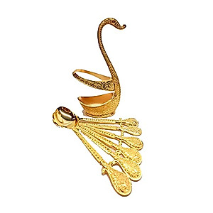 German Gold Plated 1 PC S Swan Duck With 6 Pcs Tea Spoon Set For Home And Kitchen Decorative Swan Base Holder Spoons for Coffee, Fruit,Dessert,Stirring, Mixing Sugar, By ORNATE INTERNATIONAL.