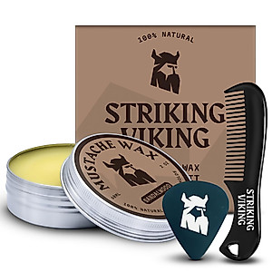 Striking Viking Mustache Wax & Comb Kit - Beard & Mustache Care for Men with Strong Hold Natural Beeswax - Tame, Style & Groom, Sandalwood Scent, 2 Ounce