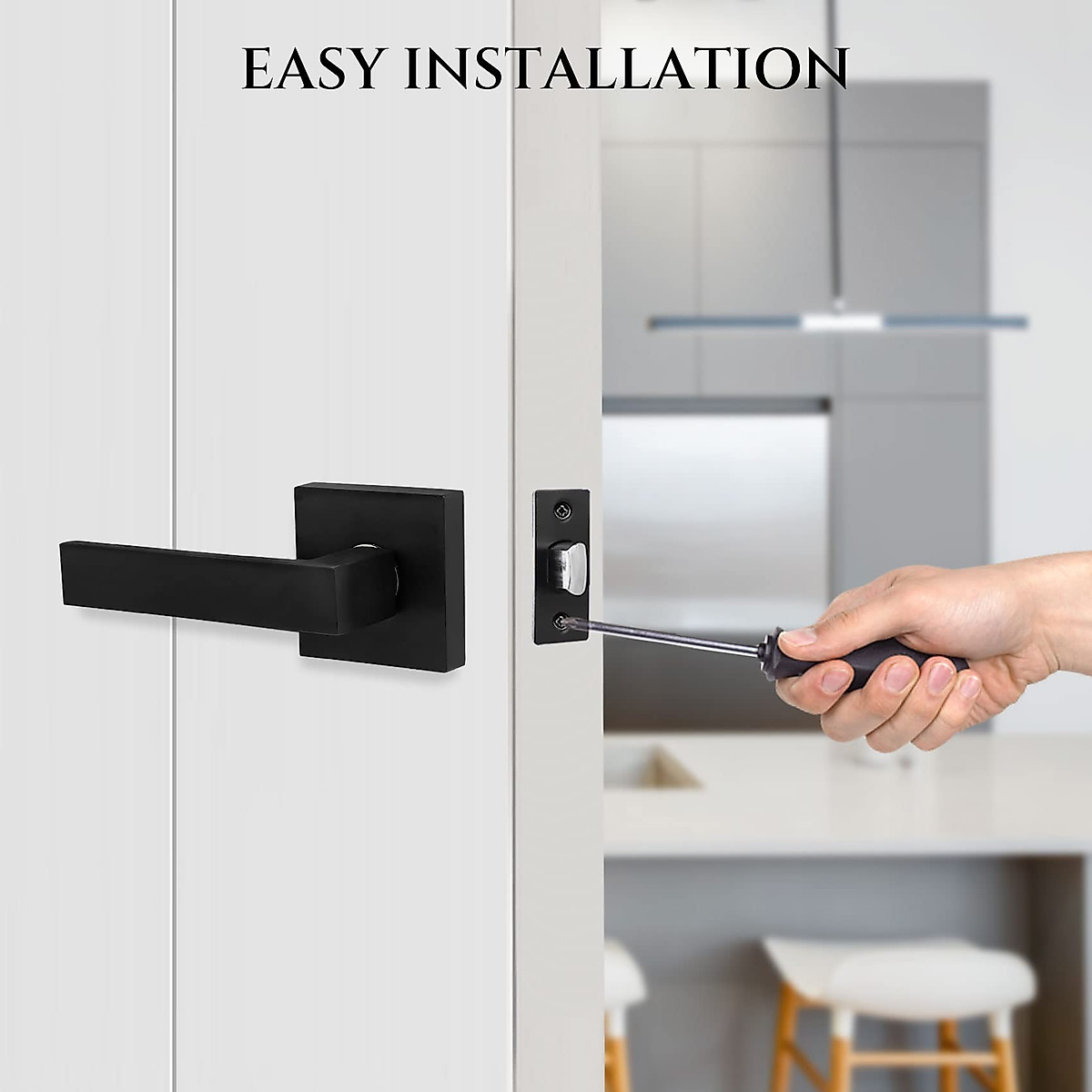 Betollo 3 Pack Black Interior Door Handles, Passage Door Handle Non-Locking for Hallway & Closet, Reversible Handles Set for Left & Right Door