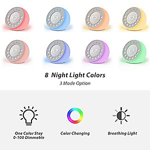 REACHER R2 White Noise Machine and Night Light with 31 Soothing Sounds, 0-100 Dimmable Color Changing Light, Sleep Timer for Sleeping, Feeding, for Baby, Kids, Adult,Bedside Table