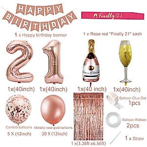 21st Birthday Decorations for Women, Rose Gold 21 Birthday Party Decoration for Her, 21st Happy Birthday Banner Kits Rosegold Balloons Decoration for Girls Women 21st Birthday Party Supplies