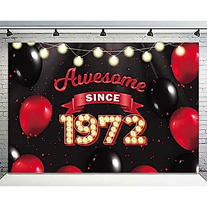 Awesome Since 1972 Happy 50th Birthday Banner Backdrop Red and Black Balloons Cheers to 50 Years Old Theme Decor for Women Men 50th Birthday Party Bday Supplies Decorations Background Glitter Gold