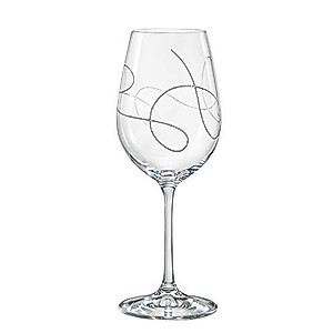 Barski Wine Glass, Goblet, Crystal Glass, Set of 4 Glasses, with String Design, Made in Europe, 14 oz.