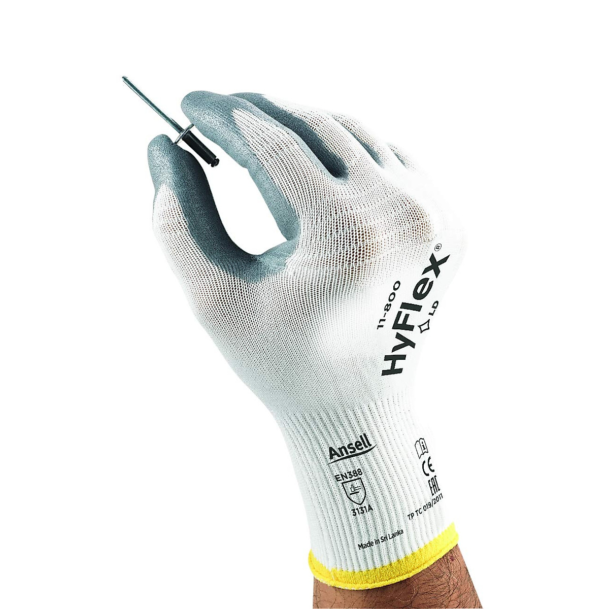 Ansell HyFlex 11-800 Nylon Glove, Gray Foam Nitrile Coating, Knit Wrist Cuff, Medium, Size 8 (Pack of 12)