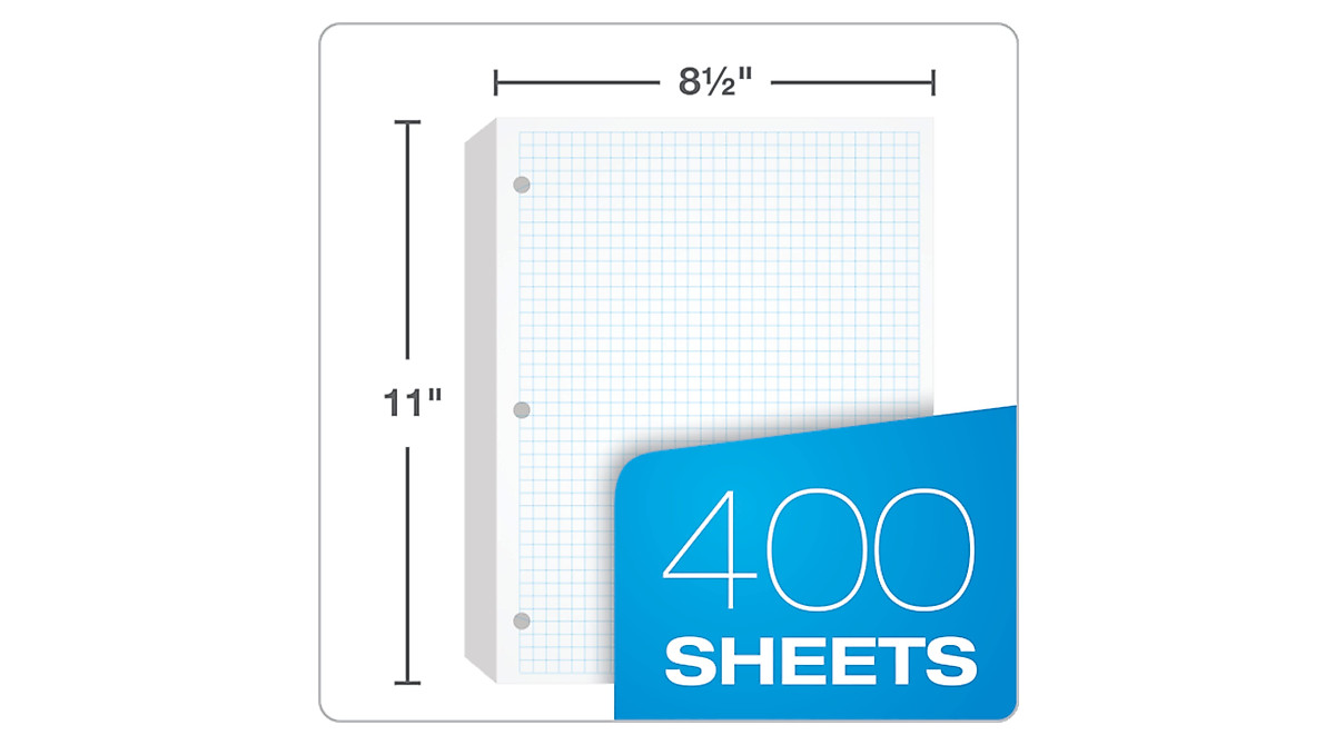 Oxford 4x4 Graph Filler Paper - 400 Sheets, 8.5 x 11 for Binders