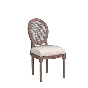 Kiztir French Country Dining Chairs Set of 6, Vintage Chairs with Round Backrest, Mid Century Upholstered Dining Chairs with Solid Wood Leg for Dining Room Bedroom Kitchen Restaurant