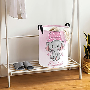 Personalized Baby Laundry Basket for Boys Girls with Name Custom Laundry Hamper with Handle Collapsible Organizer Storage Bathroom Living Room Bedroom Decor (Baby Elephant)