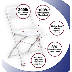 TentandTable Heavy Duty Poly Plastic Stackable Folding Chairs | White | for Event, Banquet, and Wedding| 300-Pound Capacity | 140 Pack