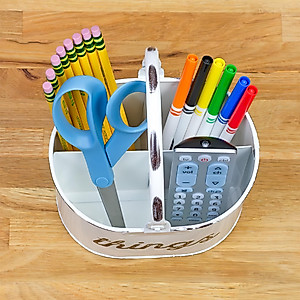 AuldHome Rustic White Enamelware Caddy, 4-Compartment Farmhouse Decor Organizer for Utensils, Pencils, and More Things