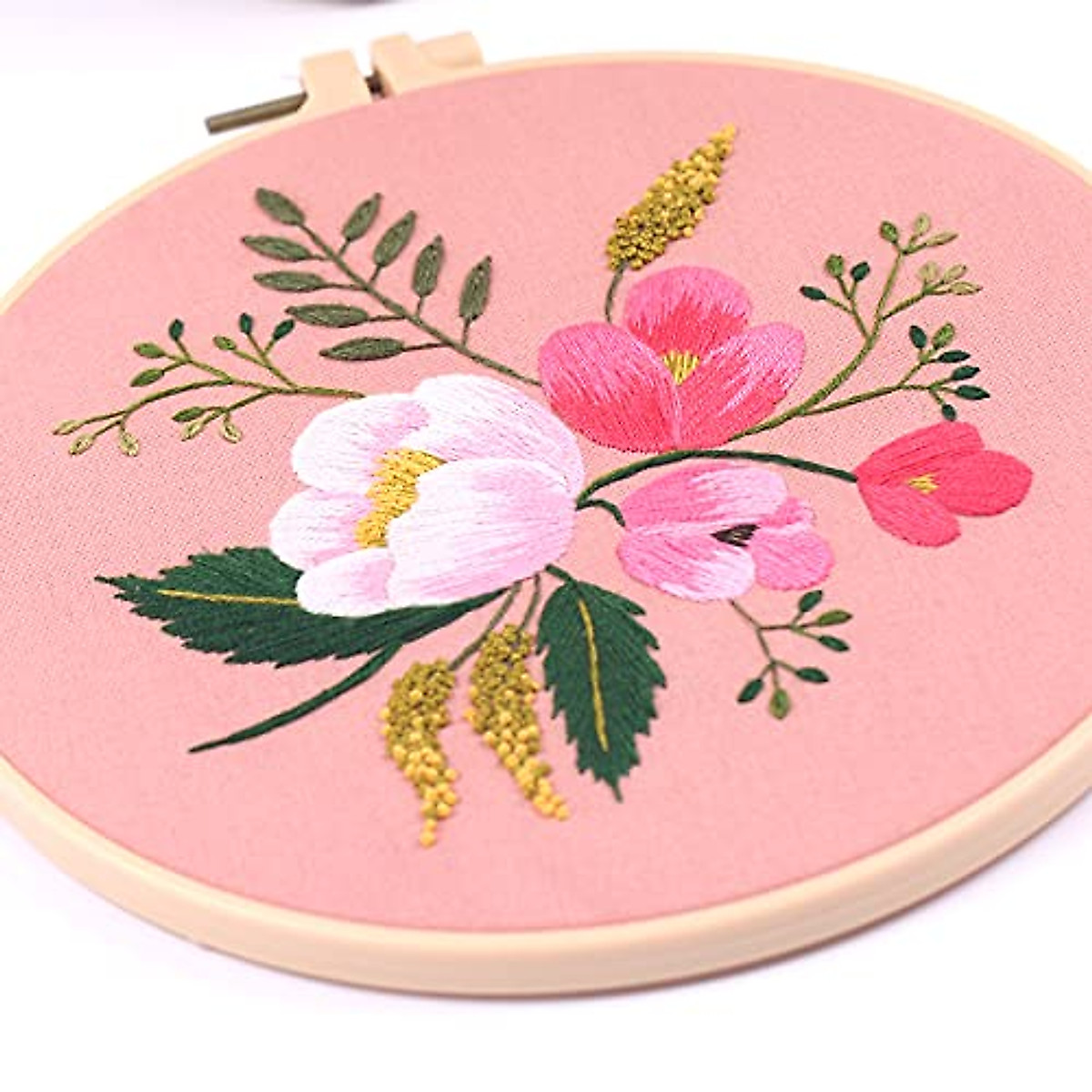 Myfelicity 4 Sets of Embroidery Starter Kits, Adult Women’s Hobbies, Including Cloth with Floral Patterns, Colored Threads, Needles, Hoops and Instructions