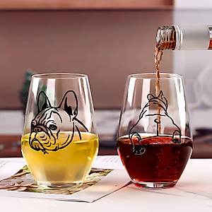comfit French Bulldog Wine Glasses Set 2 - Funny&Cool Bulldog Puppy Dog Gifts for BullDog Lovers,Owners,Couples,Him,Her,Father,Mother with bulldog onBirthday,Anniversary18.5oz