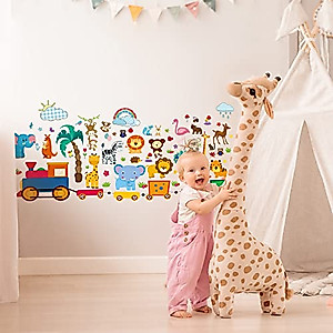 Wall Decals for Kids - Safari Adventure Decorative Peel & Stick Animal Wall Art Sticker for Baby's & Kids Room, Nursery, Classroom, Playroom, and Party Decorations - 55 PCS