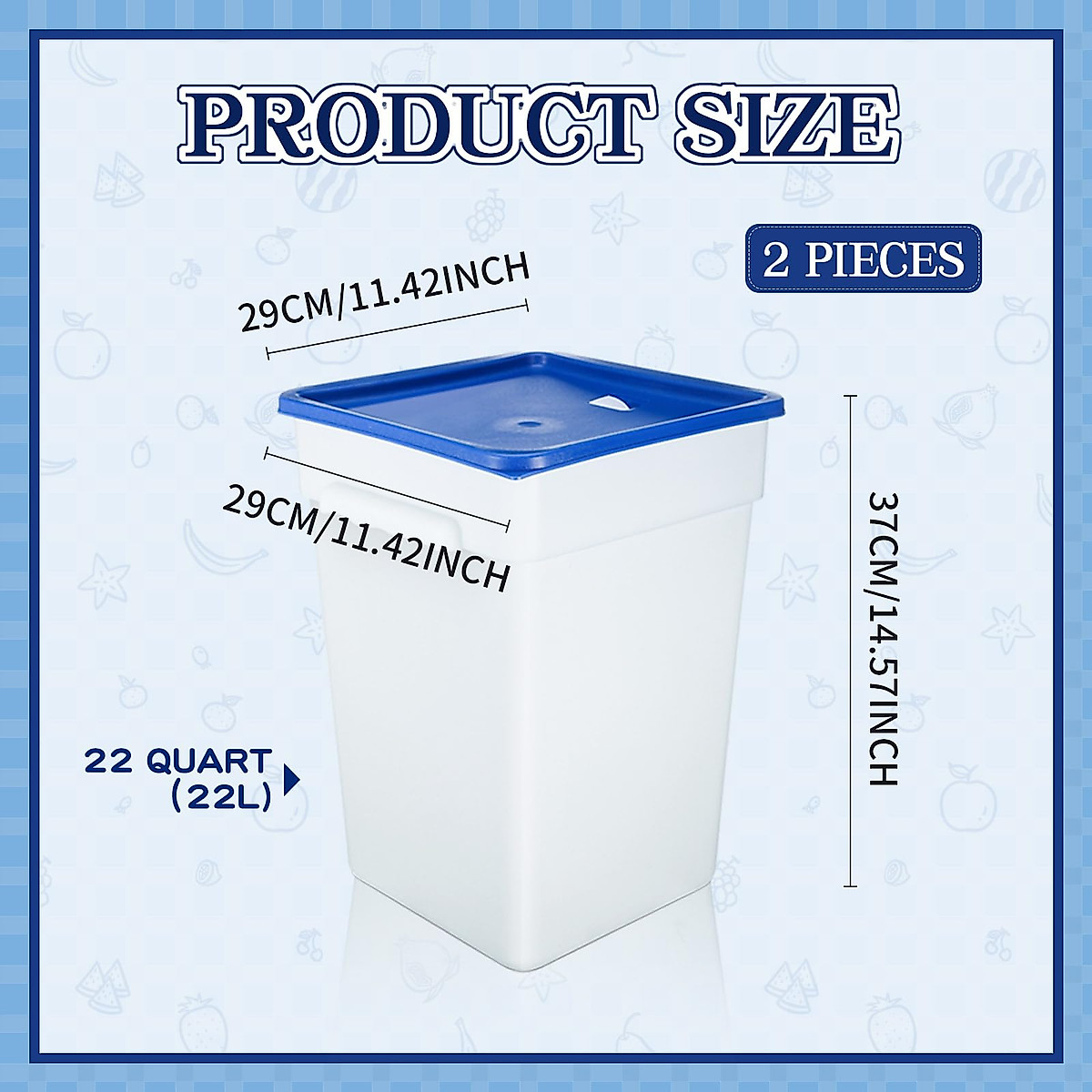 Roshtia 2 Pcs 22 Qt with Lid Commercial Large Food Storage Containers with Lids Airtight Plastic Brining Bucket with Lid Square Polycarbonate Container for Kitchen Sugar Coffee Food Prep, White