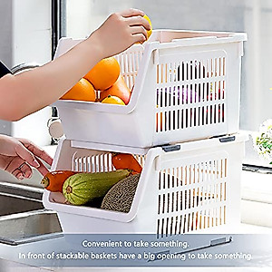 Baffect Pantry organizers, set of 3 Plastic Basket with rollers, Stackable Storage Bins for onions and potatoes (Beige)