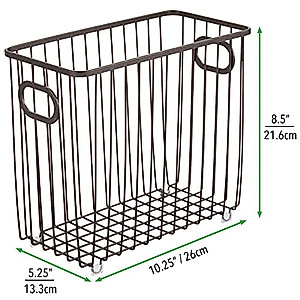 mDesign Metal Farmhouse Kitchen Pantry Food Storage Organizer Basket Bin - Wire Grid Design - for Cabinets, Cupboards, Shelves, Countertops - Holds Potatoes, Onions, Fruit - Medium - Bronze