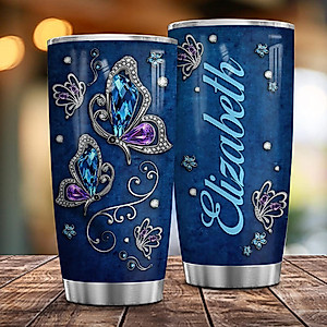 Wassmin Personalized Butterfly Stainless Steel Vacuum Insulated Tumbler With Lid - Custom Name 20 Oz 30 Oz Double Walled Insulated Coffee Cup for Gym Fitness Travel Office Use (Color 2)