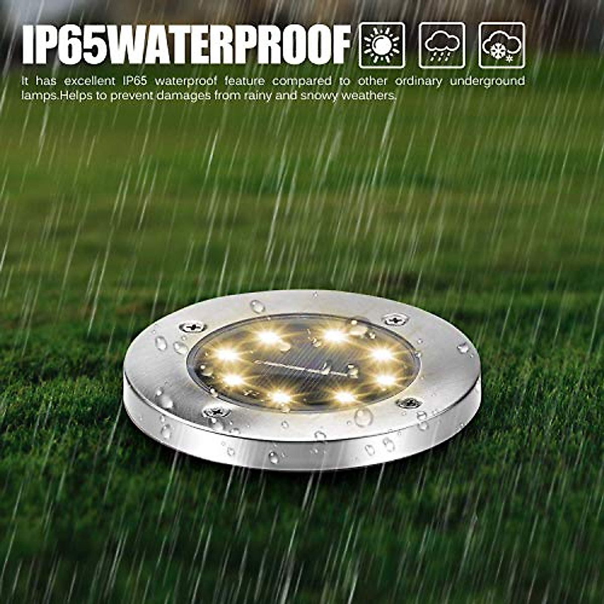 Aogist 4 Packs Solar Ground Lights,8 LED Garden Lights Patio Disk Lights In-Ground Outdoor Landscape Lighting for Lawn Patio Pathway Yard Deck Walkway