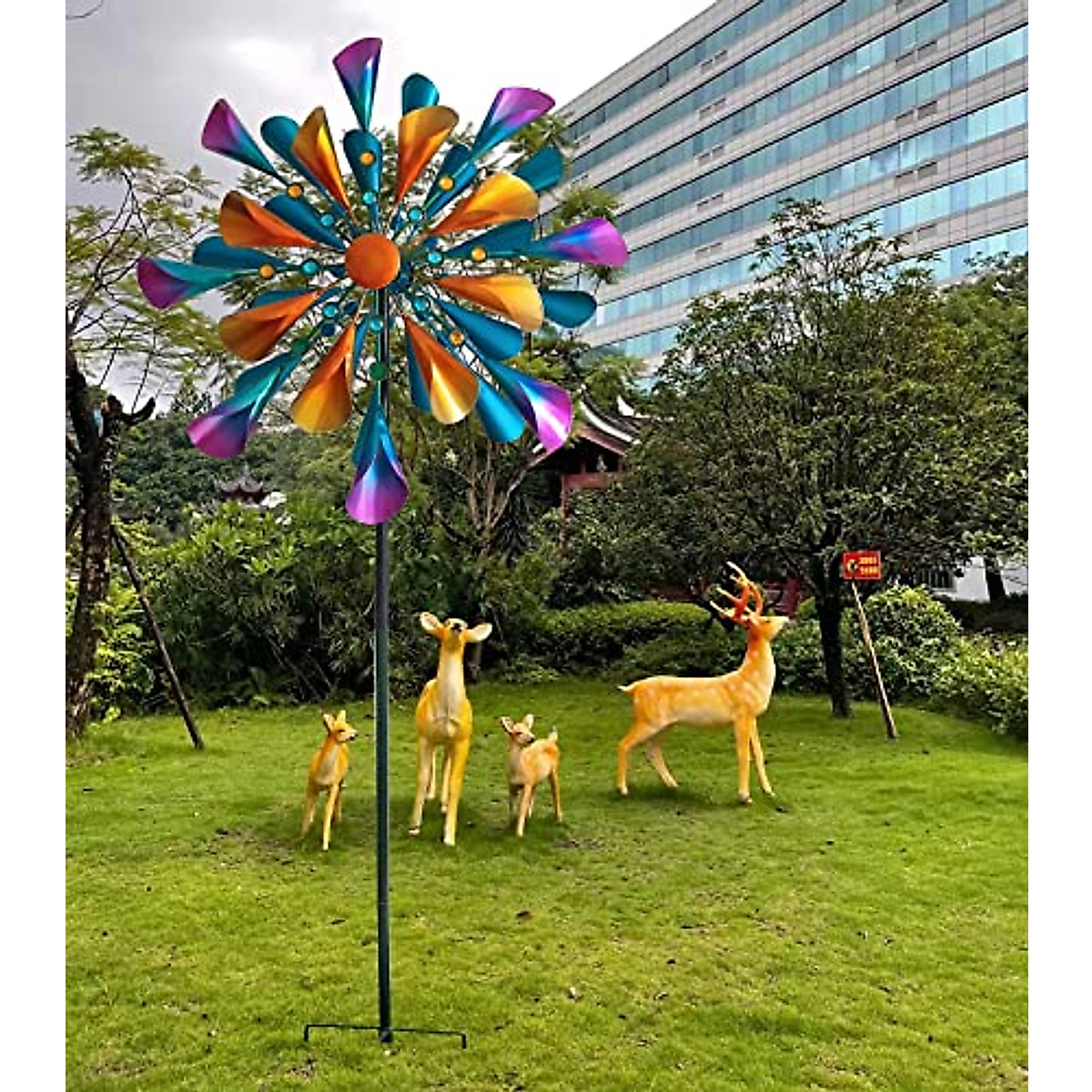 Kinetic Wind Spinners Outdoor Garden Stake, Hight 66 Inch Metal Windmill for Yard Patio Lawn Garden Decorations, 360 Swivel Flower Double Wind Catchers Spinner with Stable Metal Stake