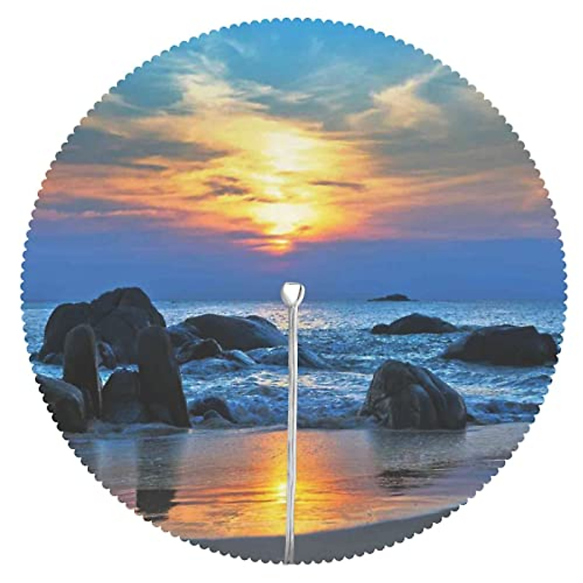 Lirduipu Beach Pattern Round Outdoor Tablecloth,Round Tablecloth with Umbrella Hole and Zipper for Patio Garden,Waterproof Spill-Proof,for Outdoor Umbrella Table(72" Round,Yellow Blue)