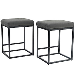ALPHA HOME 24" Bar Stool Counter Height Bar Stools with Footrest Pu Leather Backless Kitchen Dining Cafe Chair with Thick Cushion & Sturdy Chromed Metal Steel Frame Base for Indoor Outdoor,Grey,2PC