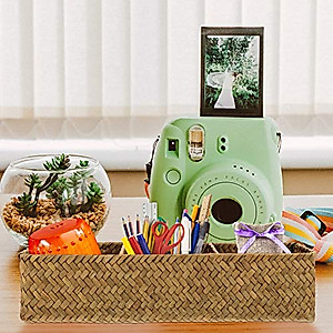 YARNOW Woven Shelf Baskets Storage Baskets Seagrass Wicker Baskets Makeup Holder Organizer Divided Storage Bins Box Container Sundries Organizer Cosmetic Storage Box for Bedrooms Home