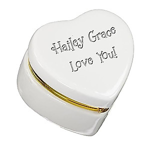 Personalized Jewelry Box - White Heart Trinket Box - Ceramic Jewelry Keepsake or Ring Organizer for Birthday or Wedding with Custom Name