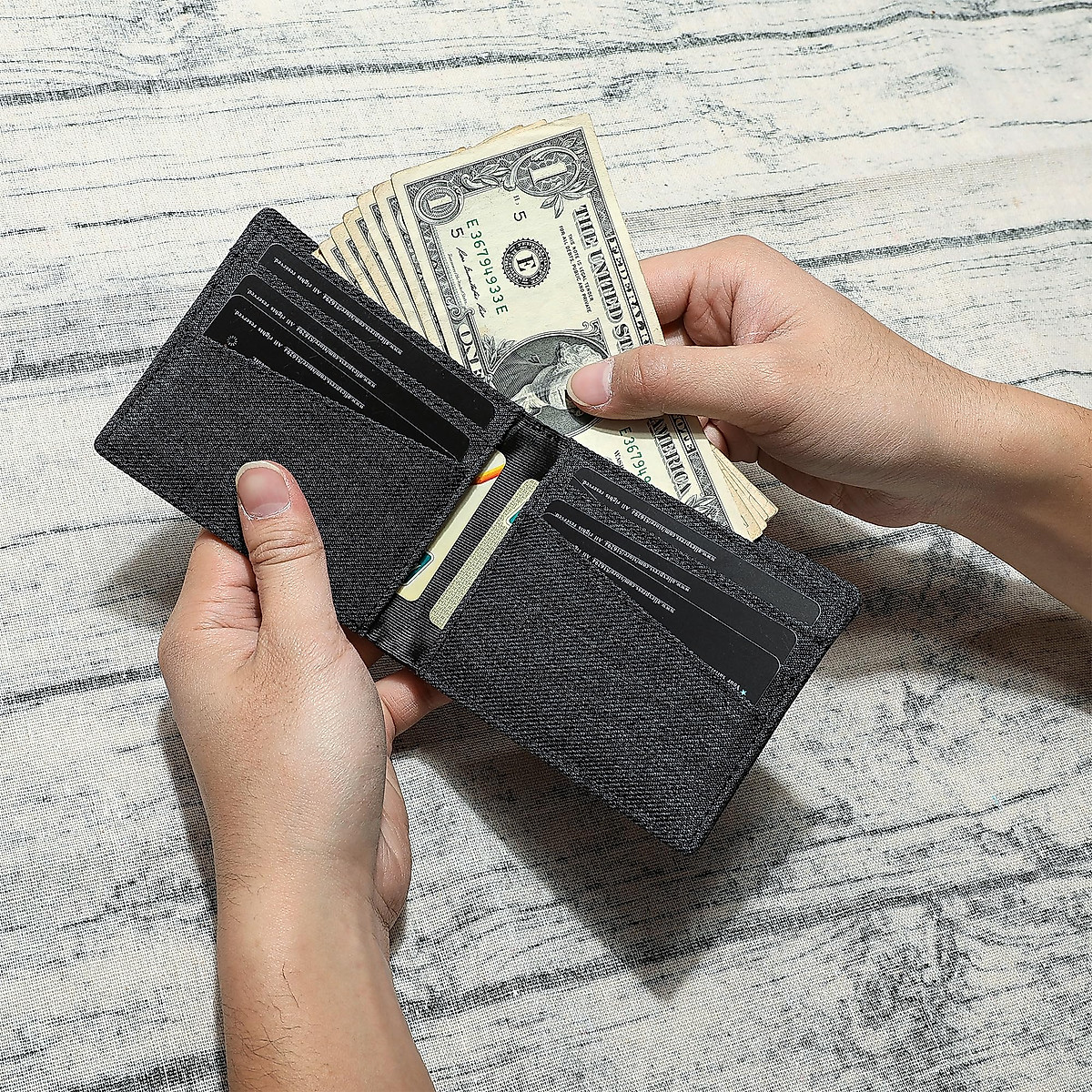 Lanyani Wallets For Boys Men Kids Teens Teenager Fabric RFID Blocking Bifold Wallet Small Thin (Crosshatch Black)