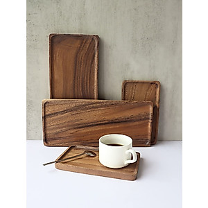 SOUJOY Set of 4 Wood Serving Tray, Oak Platter for Food, 12'', 14.5'' Rectangular Charcuterie Board with Edge for Home Decor, Dessert, Vegetables, Fruit, Appetizer, Cheese Dishes