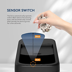 ELLO&ALLO Garbage Can 8 Gallon 30 Liter Kitchen Motion Sensor Trash Can Automatic Touch Free High-Capacity with Lid Black Waste Bin