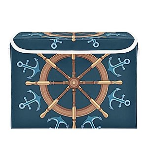 innewgogo Wheel Ship Anchors Storage Bins with Lids for Organizing Cube Cubby with Handles Oxford Cloth Storage Cube Box for Pets Toys