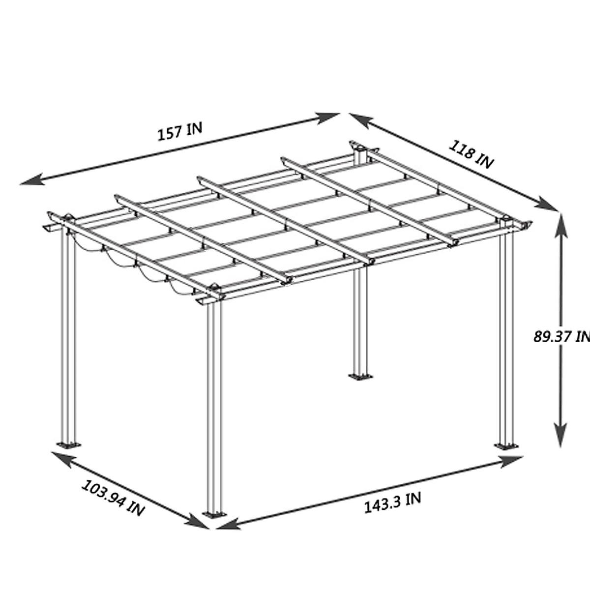 13x10 Ft Outdoor Aluminium Retractable Pergola Canopy, Grape Patio Gazebo, Backyard Shade Shelter, for Garden Porch Yard BBQ Beach, Gray
