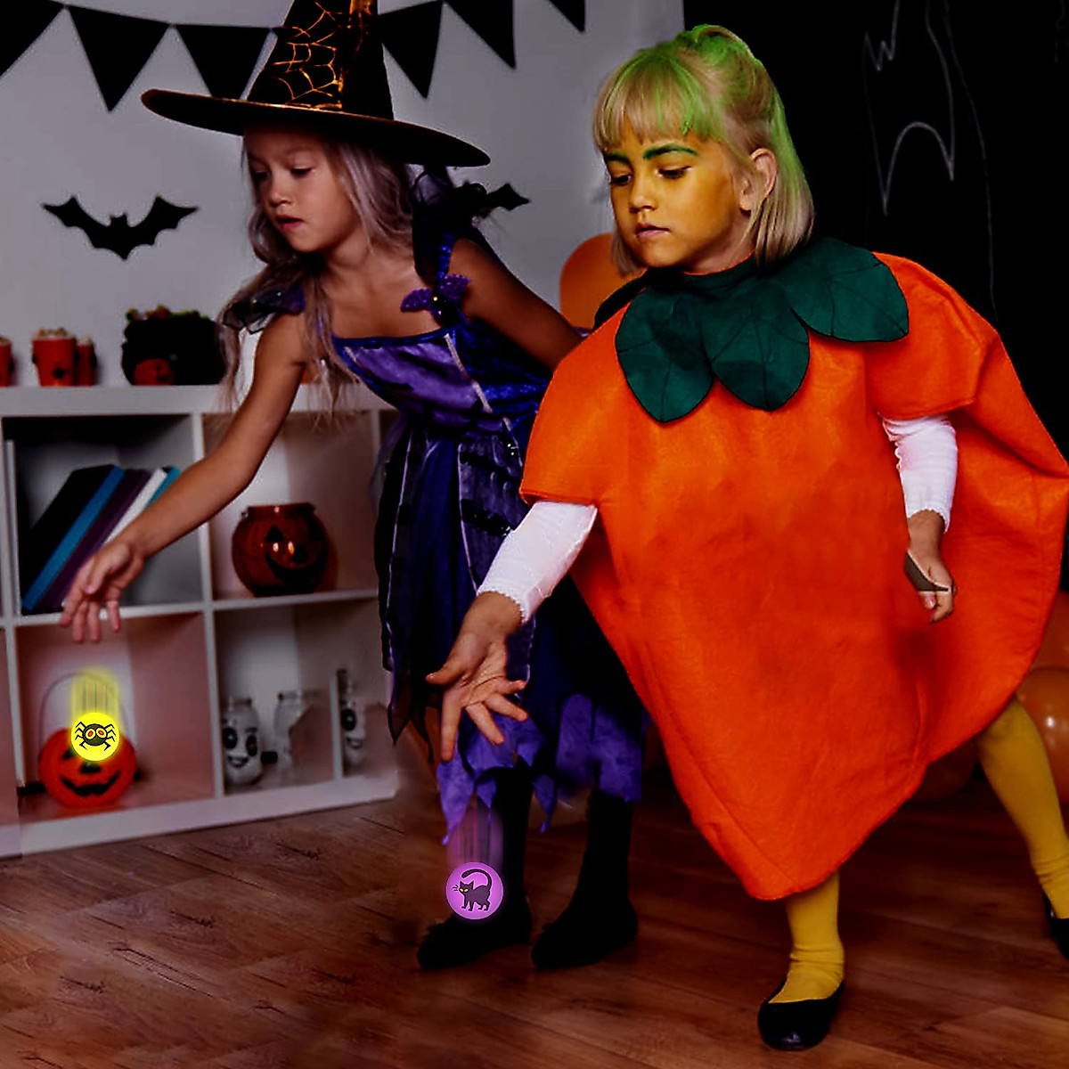 72 Glow in The Dark Halloween Bouncy Balls, 8 Halloween Designs - Eyeball Toy for Kids, Halloween Party Favor Supplies, School Classroom Game Rewards, Trick or Treating Goodie - With Pouch Bag