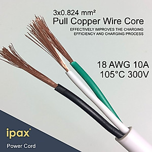 Ipax 10Ft Long White AC Power Cord Cable Pure Copper Wire Core in Retail Pack for Computer PC Plasma TV Printer Monitor AC Adapter