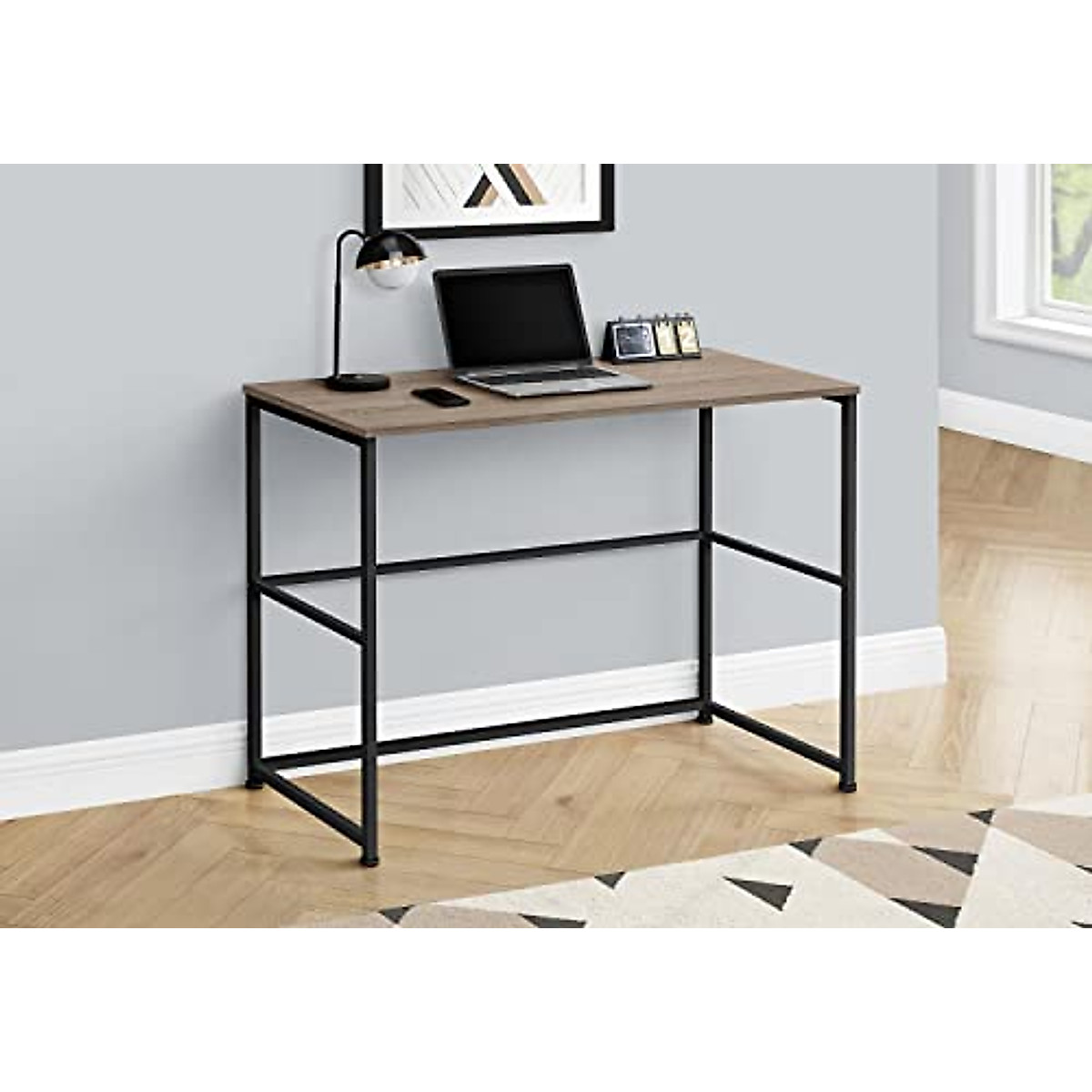 Monarch Specialties 7777 Computer Desk, Home Office, Laptop, Left, Right Set-up, Storage Drawers, Work, Metal, Laminate, Brown, Contemporary Desk-40 L Dark Taupe Black, 40" L x 19" W x 30" H