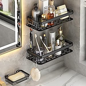 Voldra Shower Caddy Adhesive Shower Shelf With Soap Dish Bathroom Shower Organizer With 4 Hooks Shower Rack Rustproof Shower Storage For Inside Shower&Kitchen Storage-3Pack
