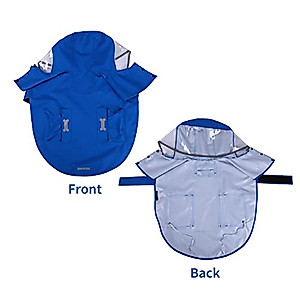 Waterproof Dog Raincoat, Adjustable Reflective Lightweight Pet Rain Clothes with Poncho Hood (Large, Blue)