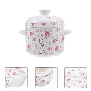 Angoily Ceramic Stew Pot with Lid and Handle Steam Soup Bowl Steaming Cup for Egg Custard Medicinal Birds Nest Pink