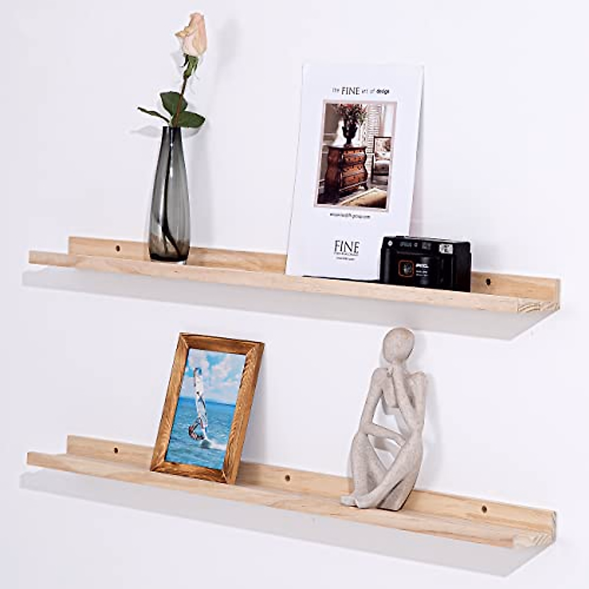 AZSKY 48 Inch Long Narrow Floating Shelves for Wall Storage Rustic Natural Wood Wall Shelf for Wall Décor Wall Bookshelf for Kids Room Picture Ledge Shelf a Set of 3