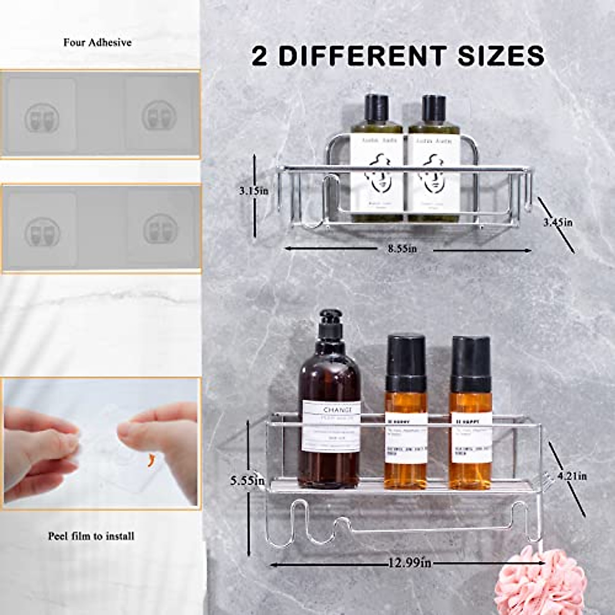 Alta by AuggieChino 2 Pack Shower Caddy, Strong and Traceless Adhesive, Multi-fuction Shower Organizer, No Drilling, Stainless Steel, Kitchen Caddy, Rust Resistent
