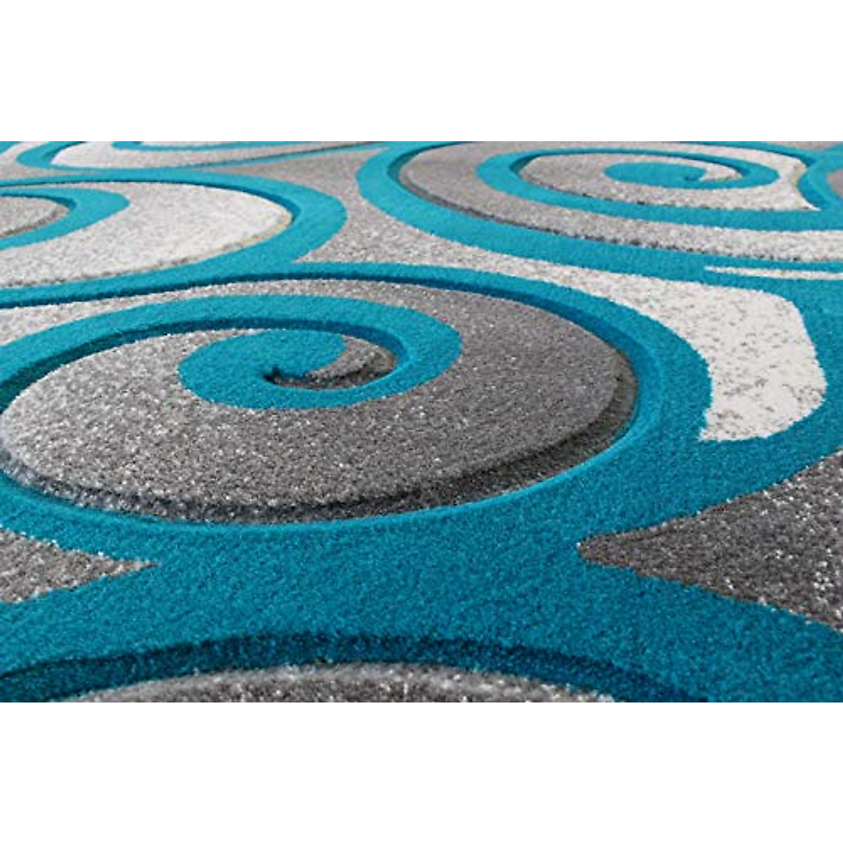 Masada Rugs, Grey White Turquoise Modern Woven Area Rug, Hand Carved (8 Feet X 10 Feet, Turquoise)
