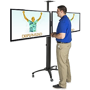 Displays2go Mobile TV Stand with Travel Case, Steel, Aluminum, MDF, EVA Form – Black (LPGPWBC2S)