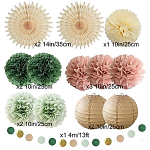 Sage Green and Dusty Pink Birthday Decorations Sage Green Paper Pom Poms Paper Fans Happy Birthday Banner for Women Girls Neutral Birthday Baby Shower Party Decor Supplies