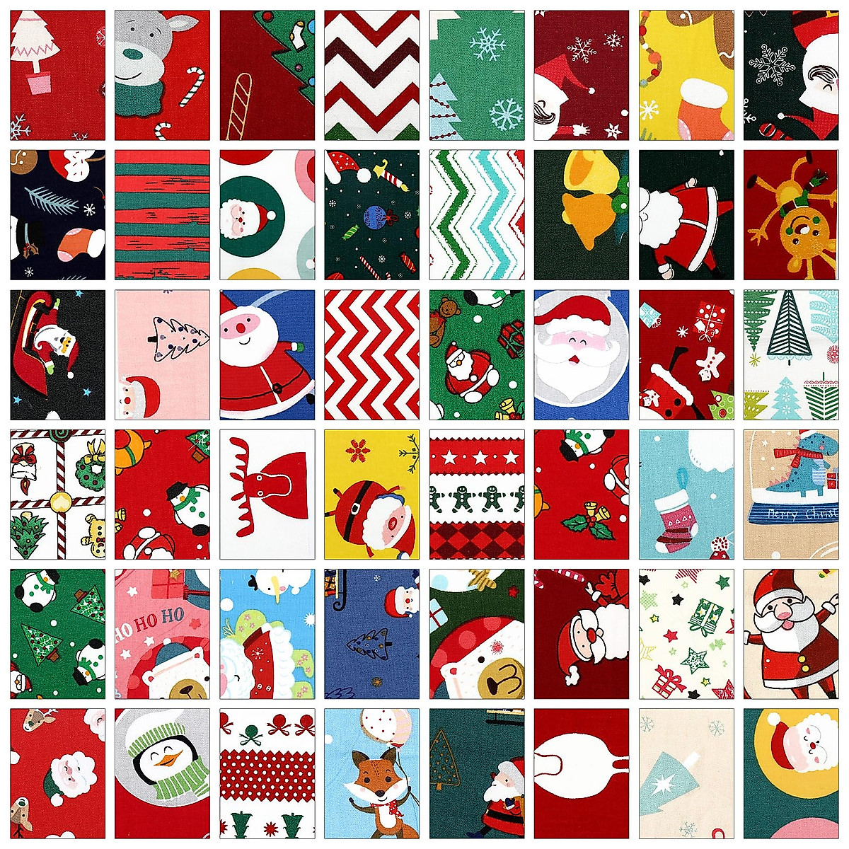 Kinlop 600 Pcs 4 x 4 in Christmas Fabric Bundles Christmas Fat Quarters Cotton Sewing Fabric Christmas Precut Fabric for Quilting Santa Snowflake Printed Fabric Scraps Bulk for Patchwork DIY Craft