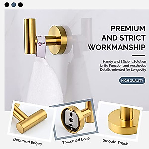 Angle Simple Bathroom Towel Hook 2 PCS, SUS304 Stainless Steel Bath Towel Robe Coat Holder, Heavy Duty Wall Hook, Brushed Gold