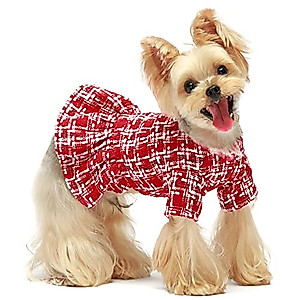 Fitwarm Vintage Dog Dress, Christmas Dog Clothes for Small Dogs Girl, Cat Winter Apparel, Red, Red, Medium