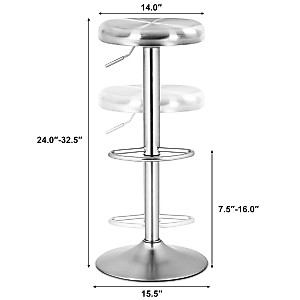 COSTWAY Bar Stools Set of 2, Modern Swivel Adjustable Height Barstool with Footrest, Stainless Steel Round Top Bar Height Barstools for Pub Bistro Kitchen Dining
