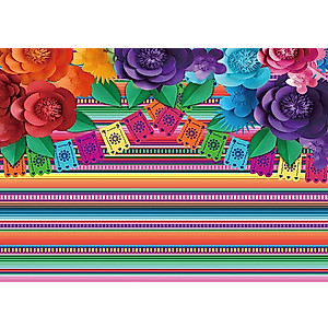 Fabric Mexican Fiesta Color Stripes Paper Flower Photo Background Cinco De Mayo Party Wedding Decor Photography Backdrops Baby Shower Studio Shoot Props