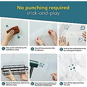 Amorettise 12 Pack Shower Caddy, Shower Shelves - 6 Pack Adhesive Bathroom Shower Shelf No Drilling with 6 Soap Holders, Stainless Shower Rack Bathroom Organizer for Storage Decor (Black)