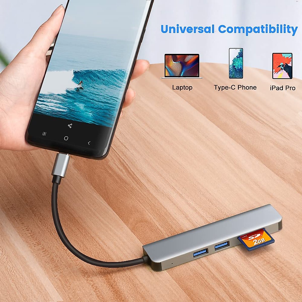 USB C Hub with 4K HDMI Output, Leizhan 5 in 1 USB 3.0 Adapter Type C Hub to HDMI USB C Dongle Adapter SD TF Card Reader, USB 3.0&2.0 OTG Adapter Compatible for MacBook Air HP XPS