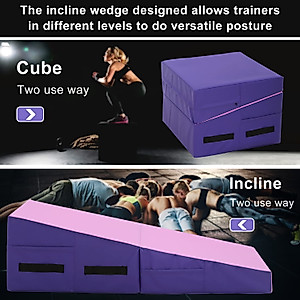 BLKMTY Gymnastics Mat Incline Gym Mat Fitness Mat Tumbling Mats 48"x24" Incline Mat for Gymnastics Cheese Wedge Mat for Kids Folding Exercise Mat Yoga Mat for Kids Play Home Aerobics, Pink